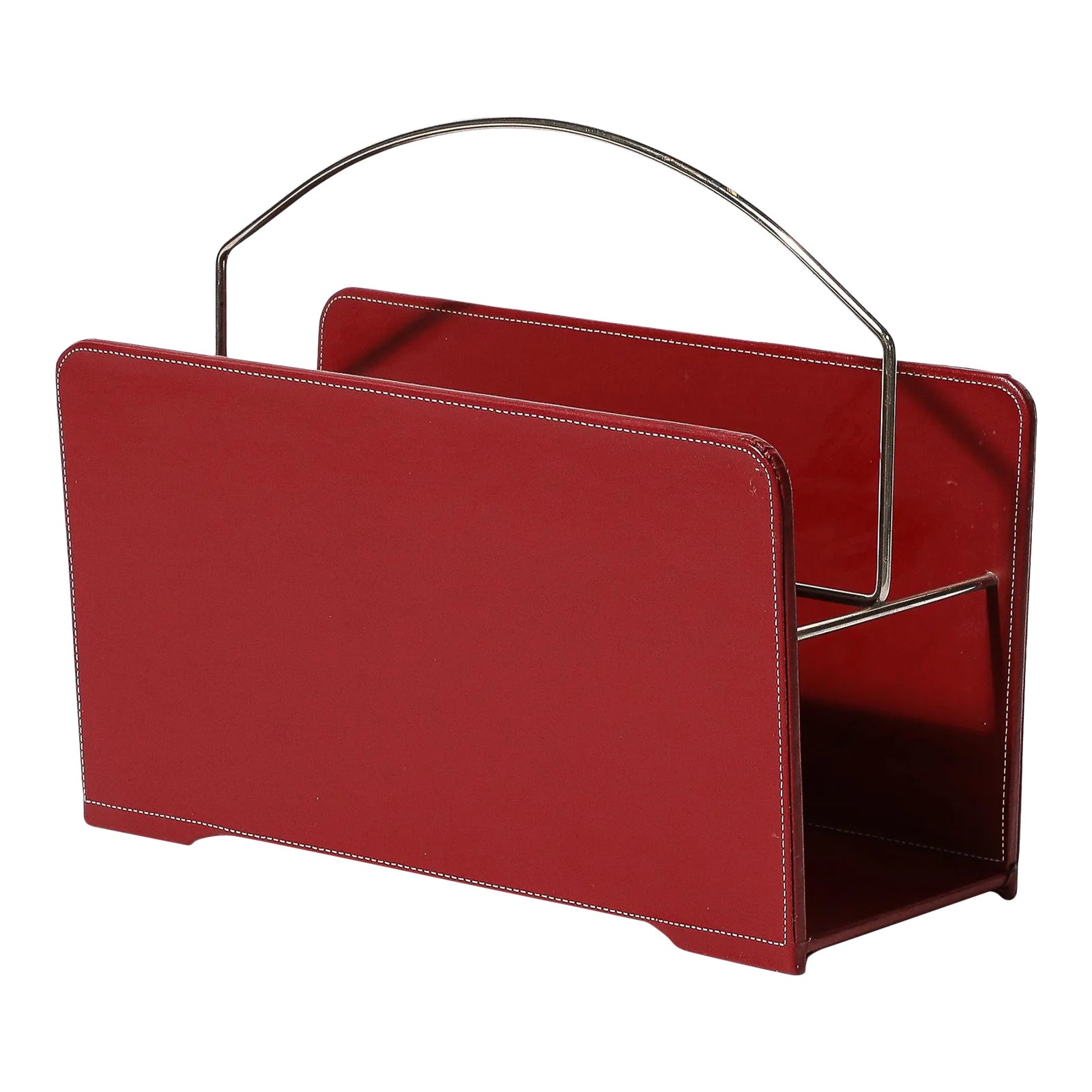 Mid-Century Modernist Red Leather & Chrome Magazine Stand in the Manner ...