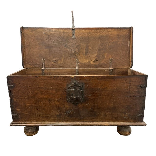 17th Century Spanish Baroque Walnut Trunk | Chairish
