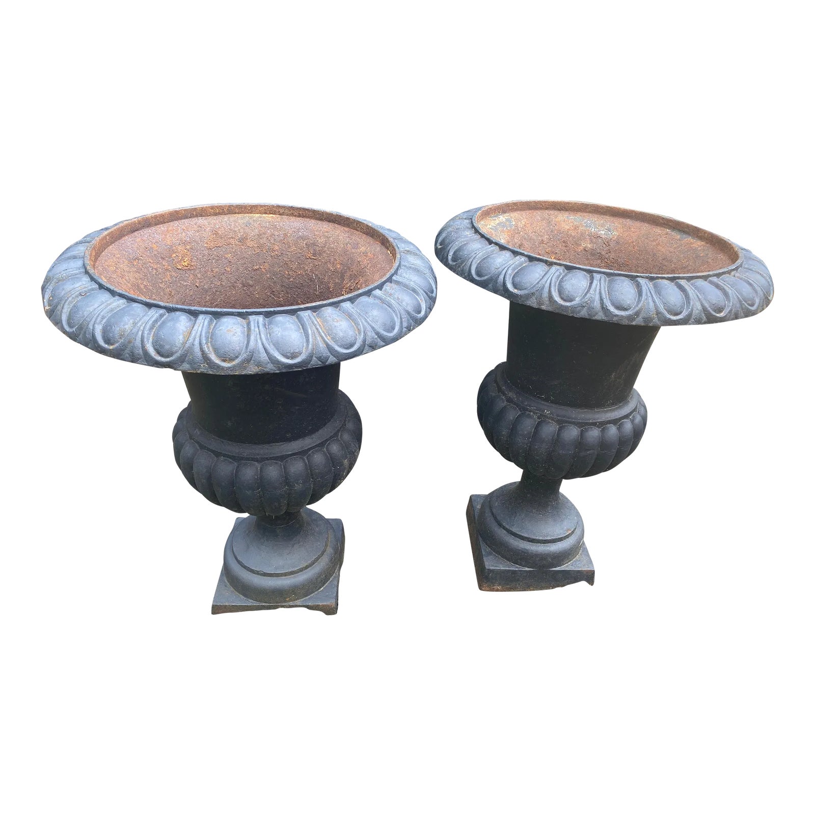 Classic Large Black Cast Iron Garden Urns -A Pair | Chairish