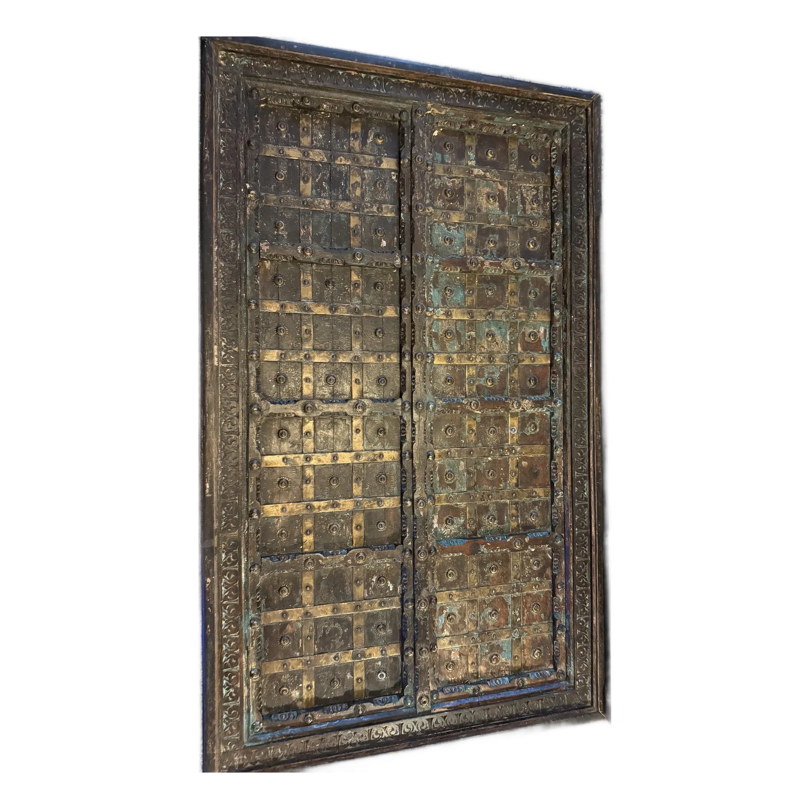 Antique Indian Haveli Door Coffee Table With Brass Studs & Carved ...