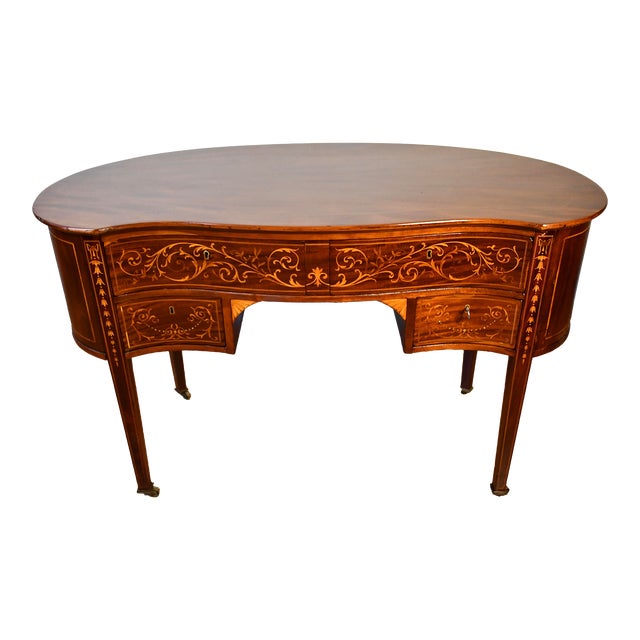 1900s Antique English Hepplewhite Mahogany Inlaid Writing Desk / Office ...