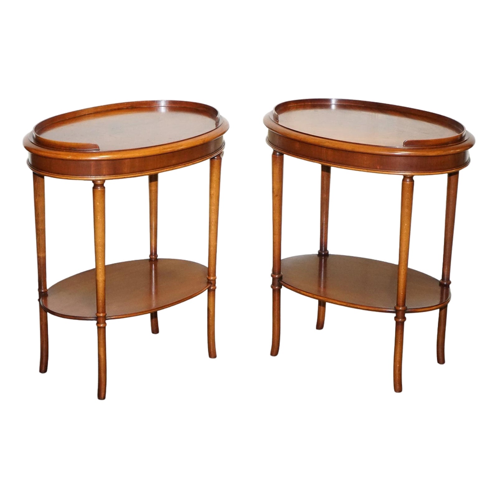Vintage Flamed Mahogany Oval Side Tables, Set of 2 | Chairish