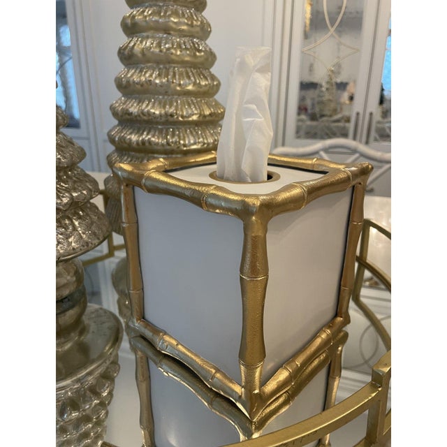 Chinoiserie Faux Bamboo Metal Tissue Box Cover | Chairish