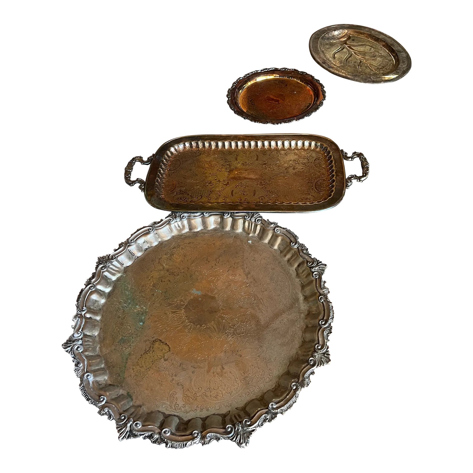 Set of 4 Vintage Silver Plated Serving Trays | Chairish