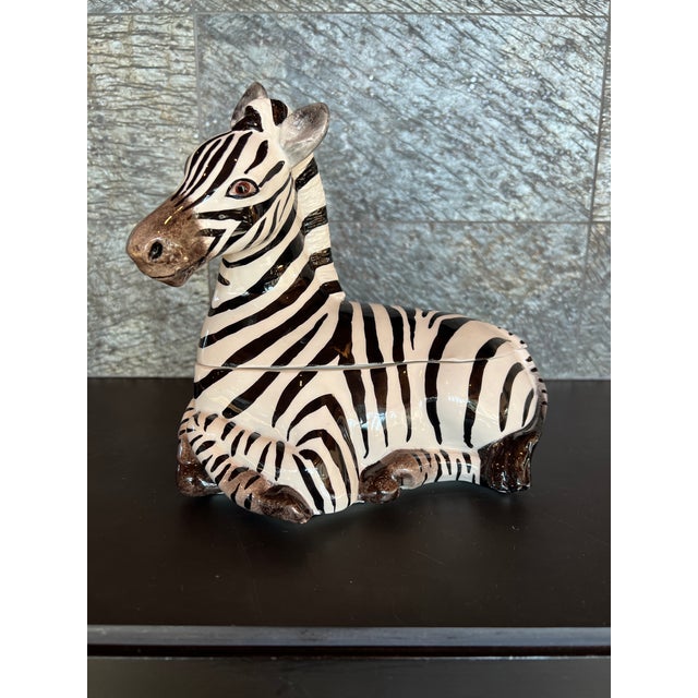 Late 20th Century Vintage Italian Hand Painted Ceramic Zebra Box | Chairish