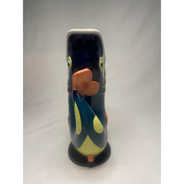 Late 20th Century Gluggle Fish Ceramic Pitcher in Teal, Orange and ...
