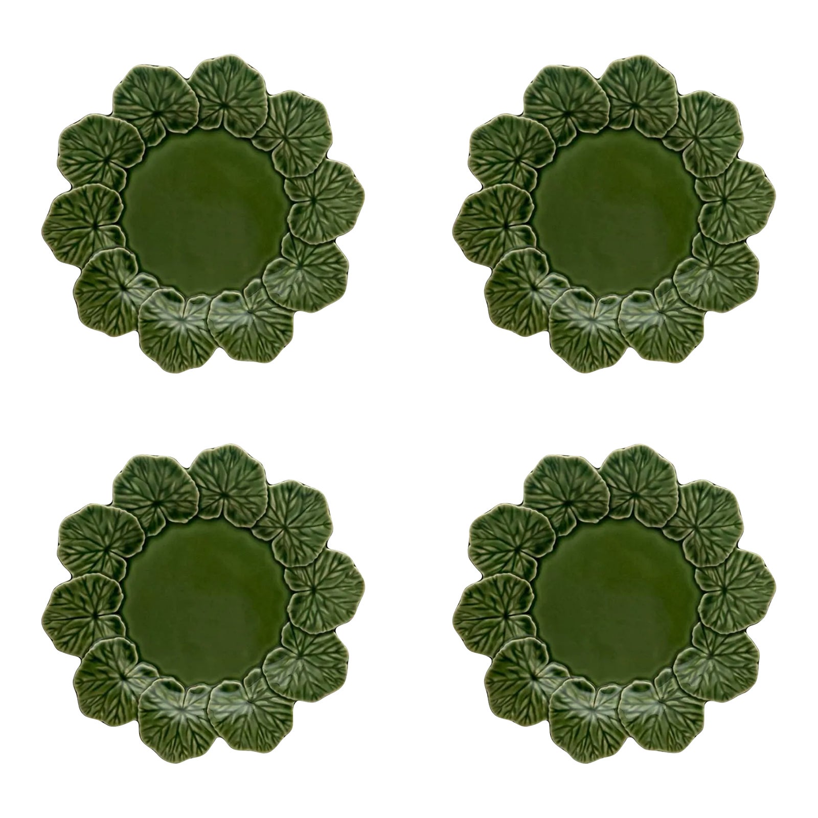 Bordallo Pinheiro Geranium Dinner Plates, Green, Set of 4 | Chairish