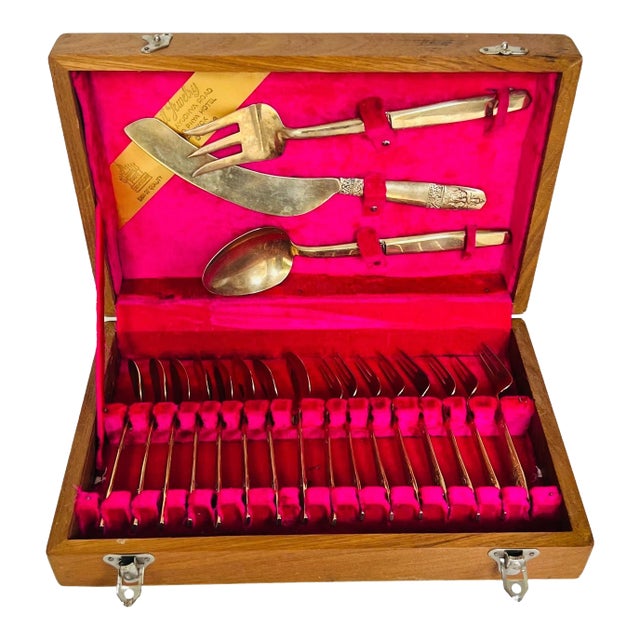 1960s Thai Brass Dessert Flatware Set in Box- 20 Pieces | Chairish
