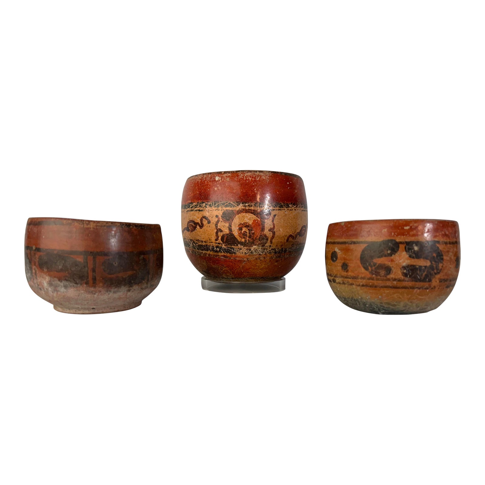 Mayan Polychrome Vessels, Bowl With Vision Serpent Motif and Matched ...