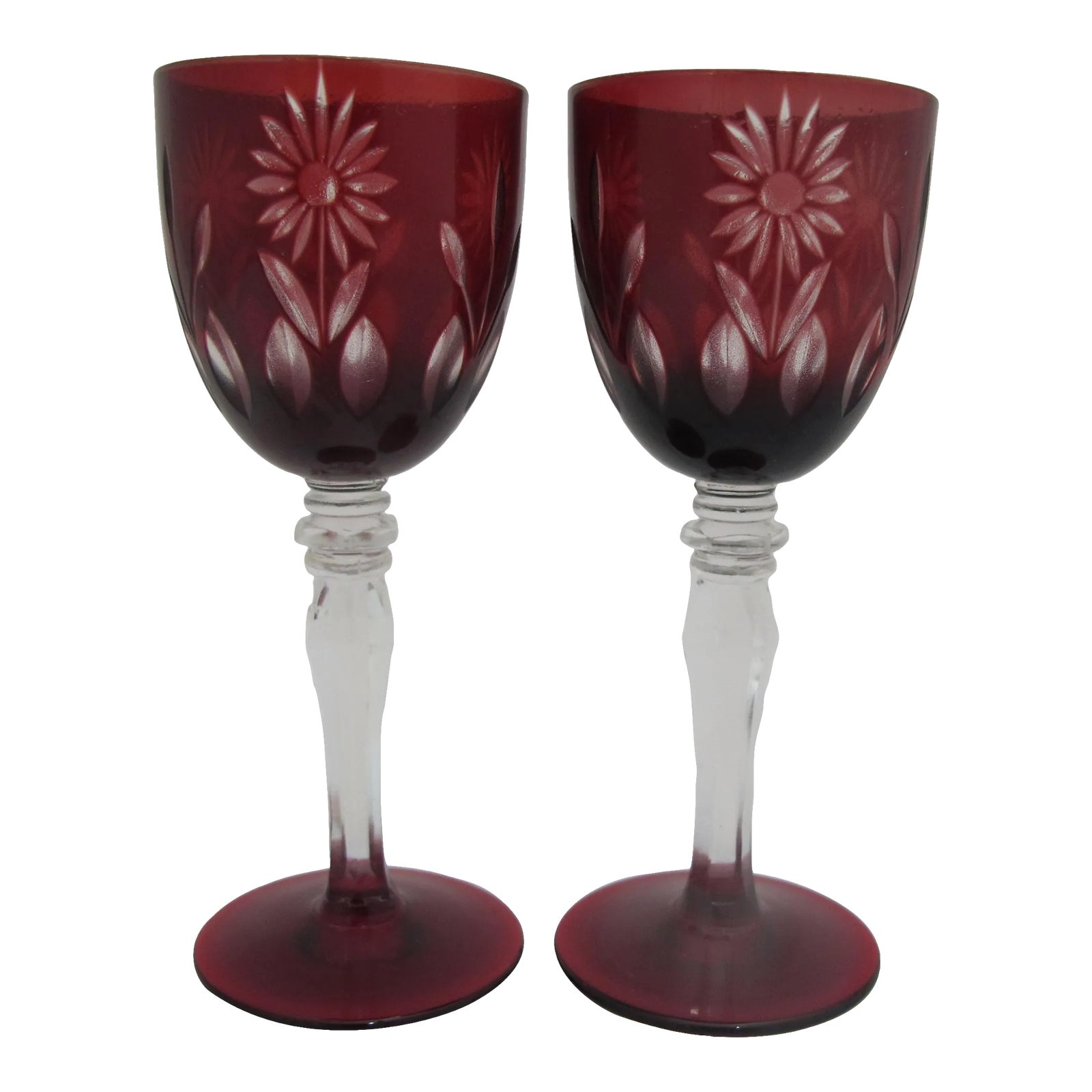 Vintage Bohemian Ruby Red Dainty Cut Glass Flower Aperitif Cordial ...