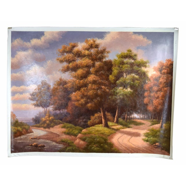 Impressionist Oil Painting of Autumnal Forest Path and River Scene ...