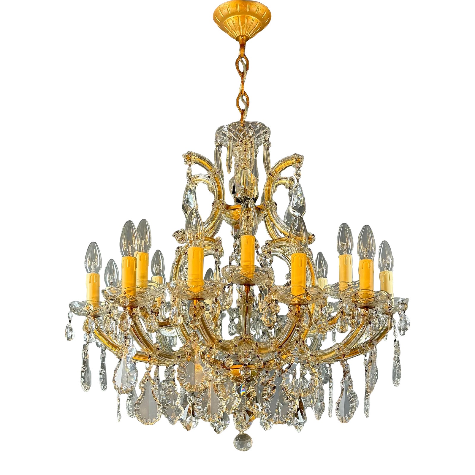 1920s Art Nouveau Glass White Maria Theresa Clear Crystal Chandelier ...