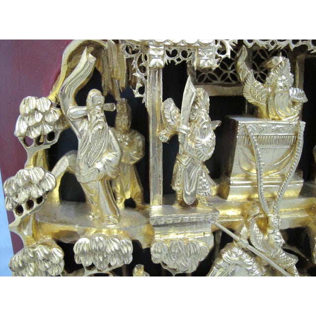 Chinese Gilt Carved Wood Elaborate Round Warrior Battle 3d Wall Art ...