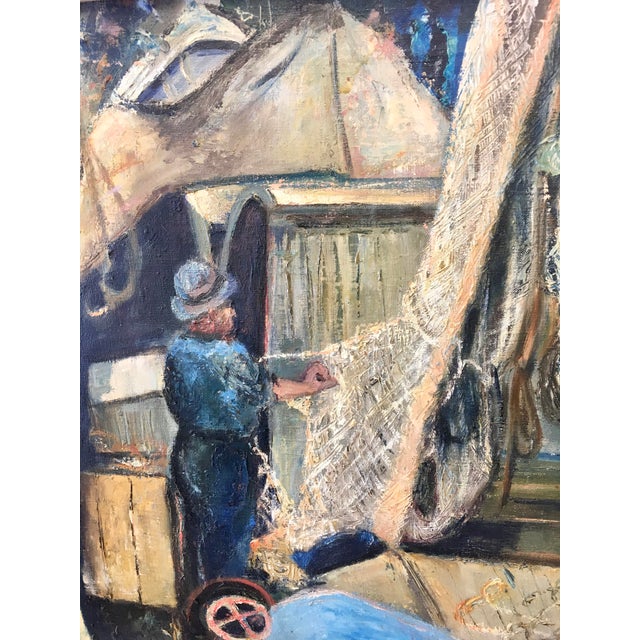 Vintage Mid Century Original Oil Painting “Mending Nets” by Rose ...