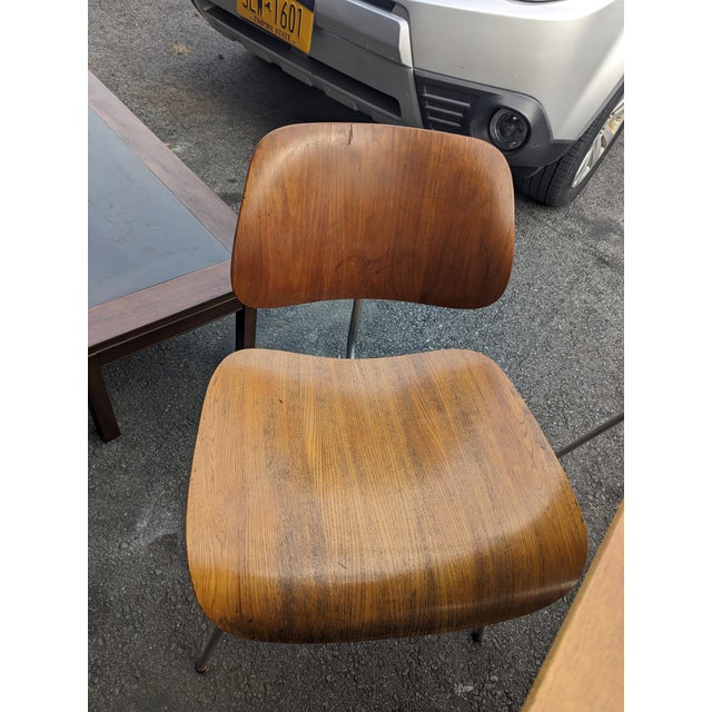 Vintage Pair Eames Dining Chairs+ Table Dcm Molded Plywood Herman ...