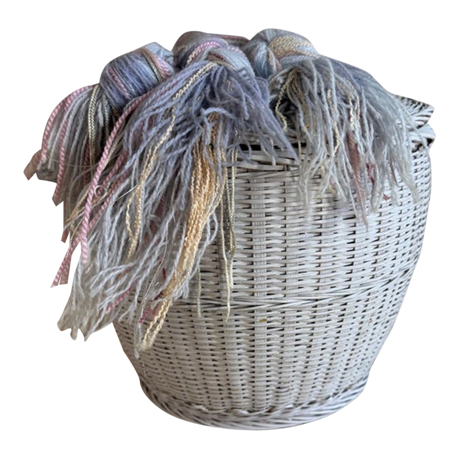 Late 20th Century Vintage Whitewashed Wicker Basket With Yarn Skein ...