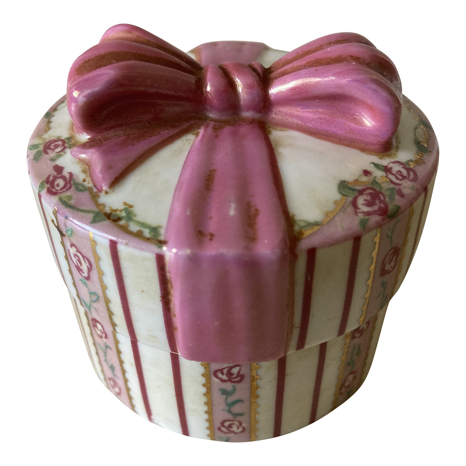 1990s Limoges Style Present Bow Stripe Flower Trinket Keepsake Ring ...