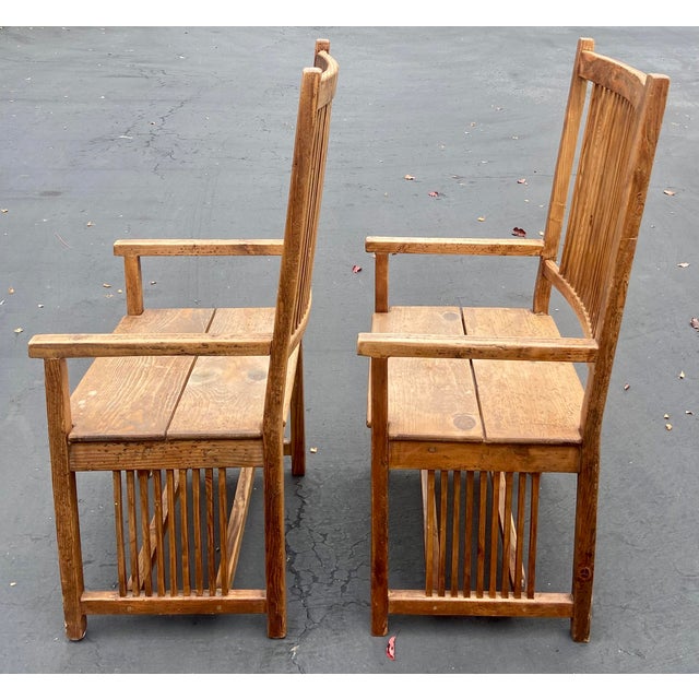 1970s Rustic Mission Style Spindle Armchairs - a Pair | Chairish