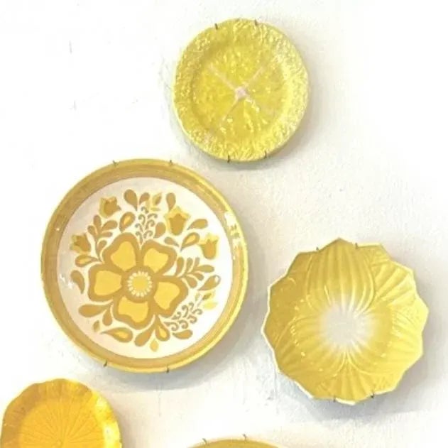 Yellow and White Mid-Century Wall Plate Curation - Group of 10 | Chairish