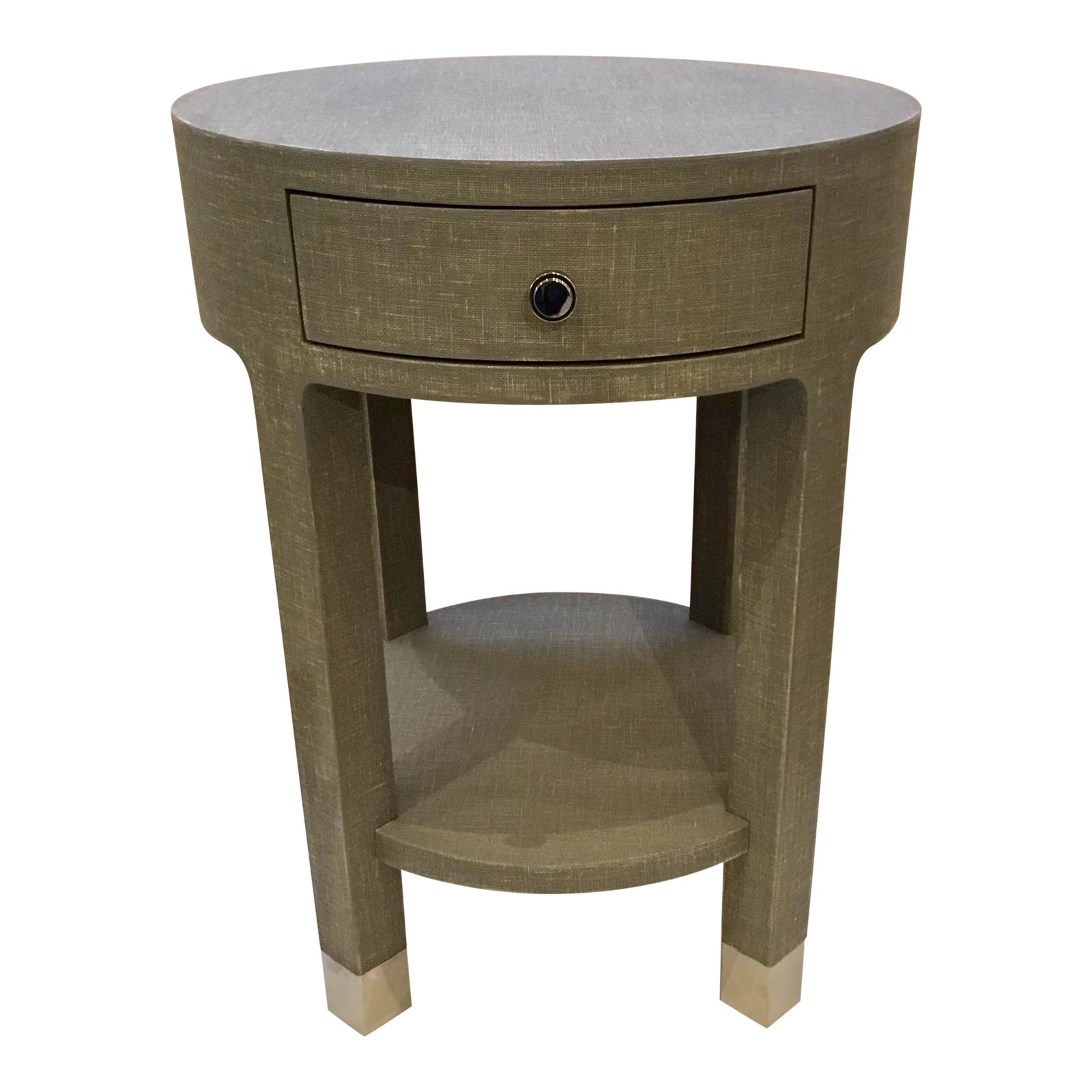 Bungalow Gray Washed Linen One Drawer Side Table | Chairish