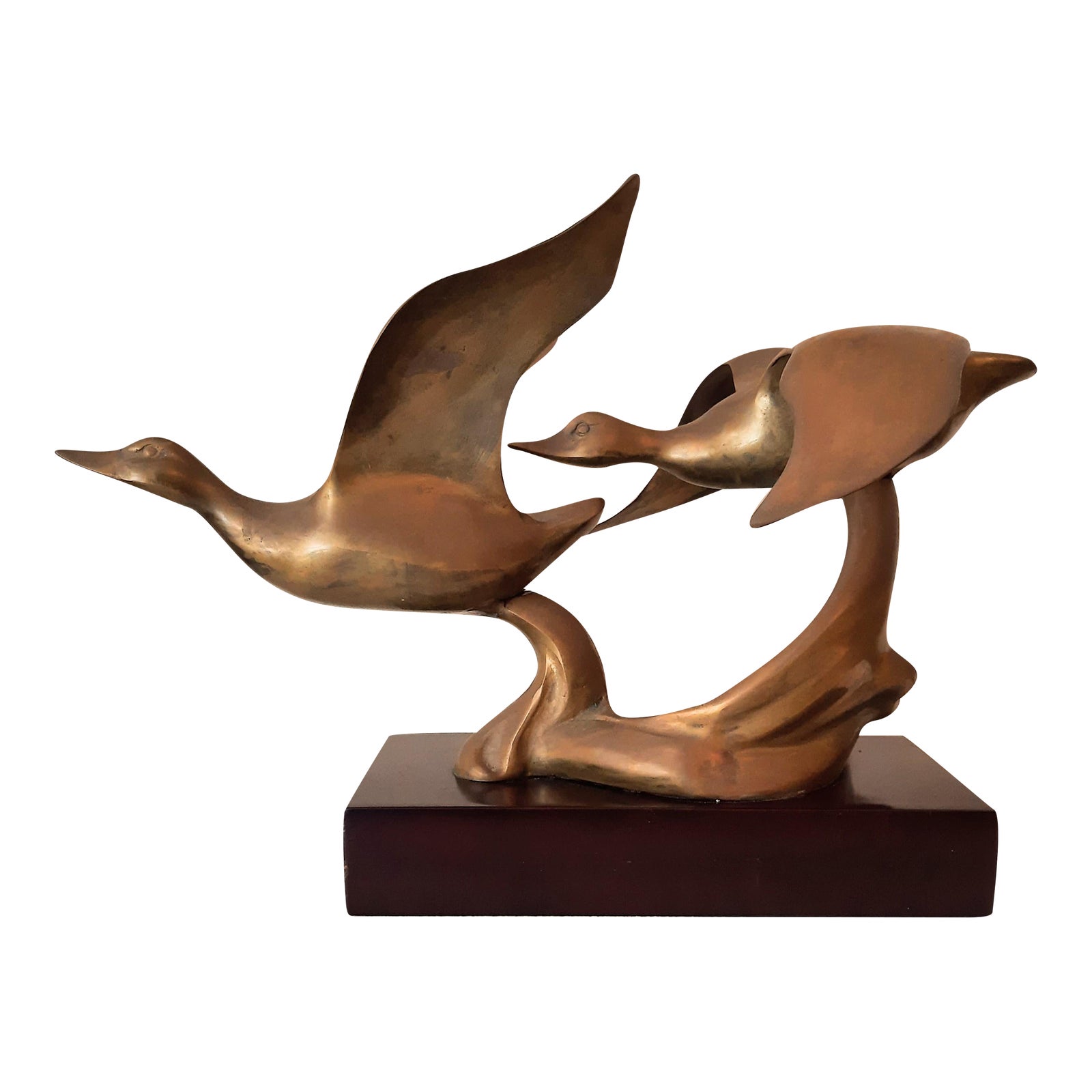 Vintage Brass Flying Duck Geese Sculpture | Chairish