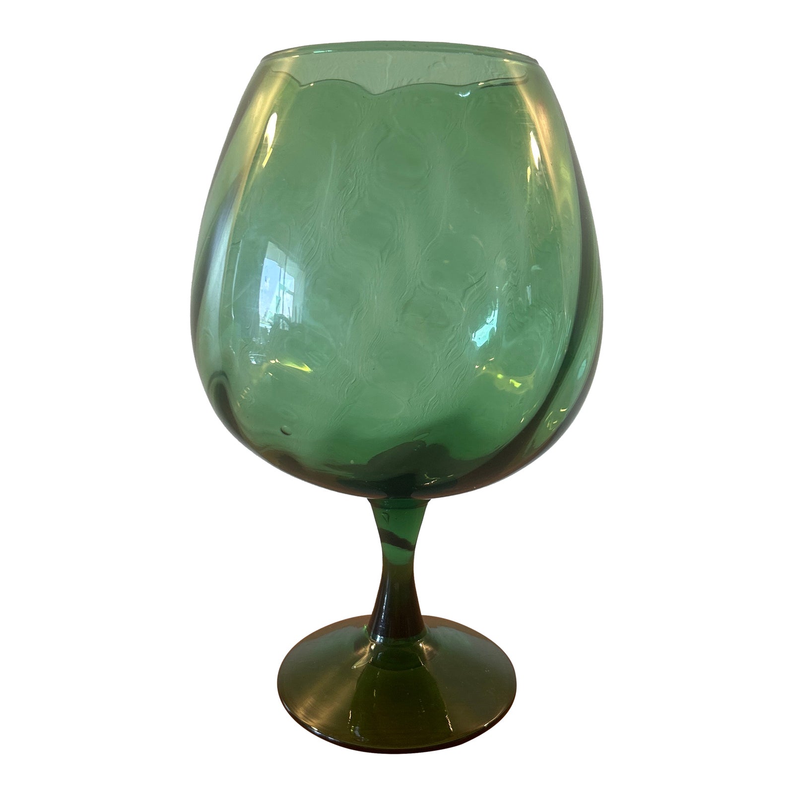 Mid-Century Italian Empoli Green Optic Glass Compote Pedestal Bowl ...