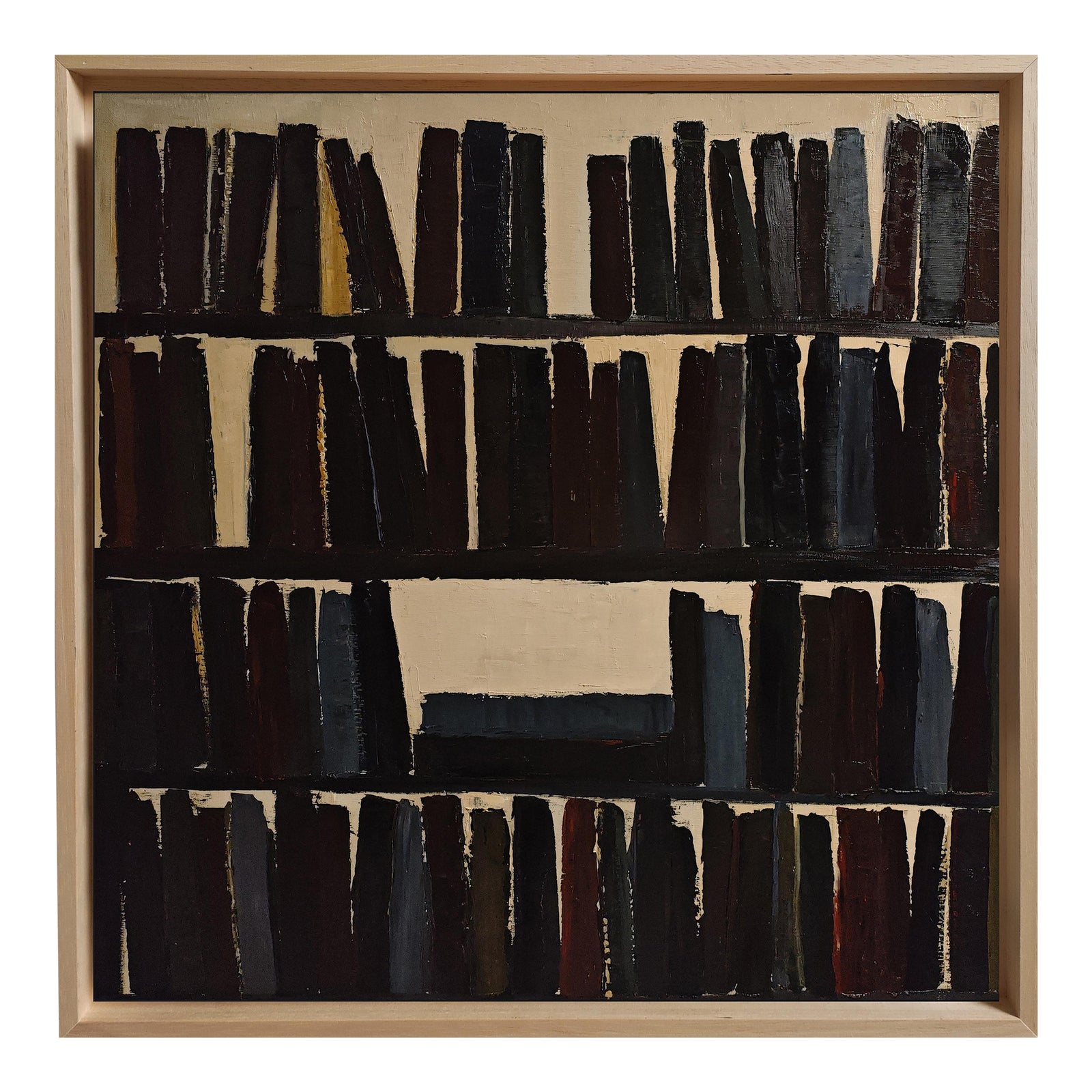 Large Abstract Oil Painting, Stylized Library With Empty Shelf, 2025 ...