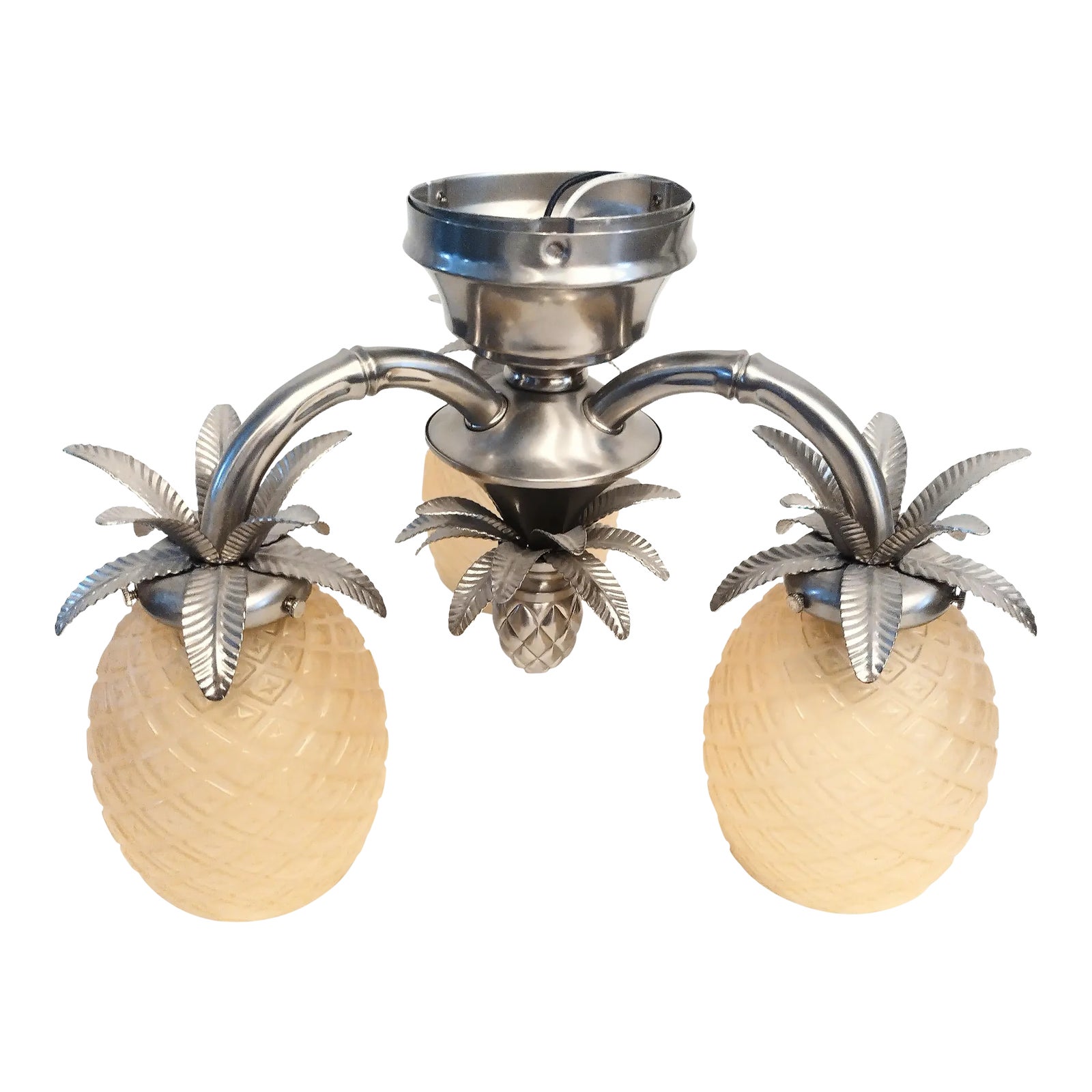 Regency 3 Light Pineapple Chrome Faux Bamboo Metal Glass Flush Mount ...