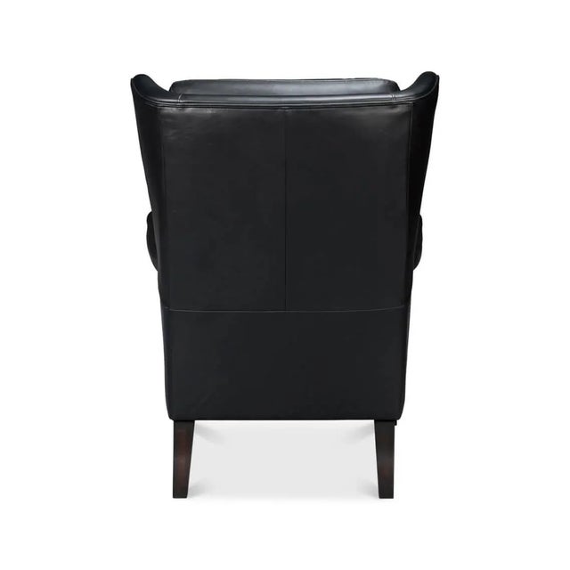 Classic Black Leather Wingback Chair | Chairish