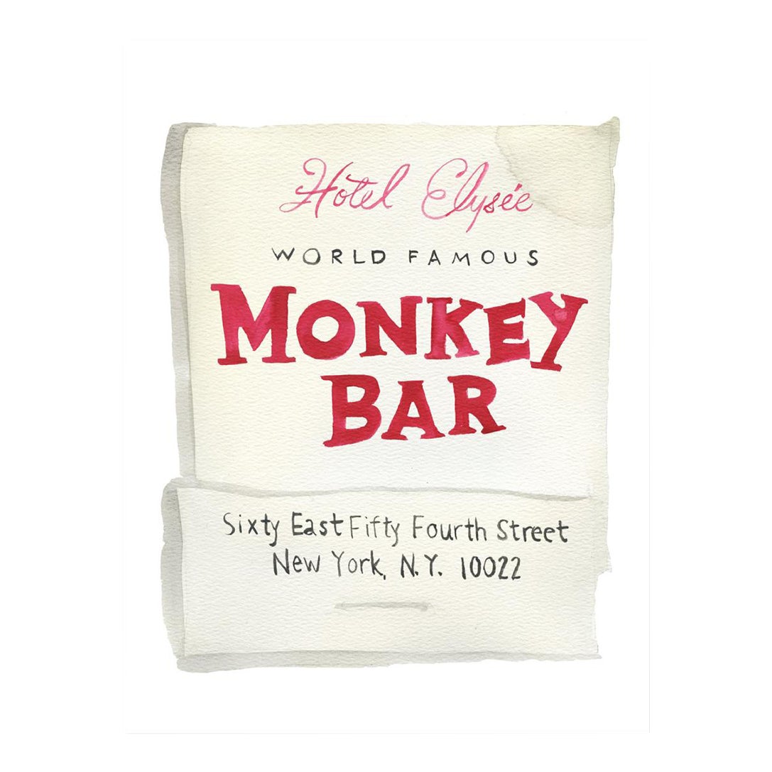 Furbish Monkey Bar Matchbook Watercolor Print, 5" x 7" | Chairish