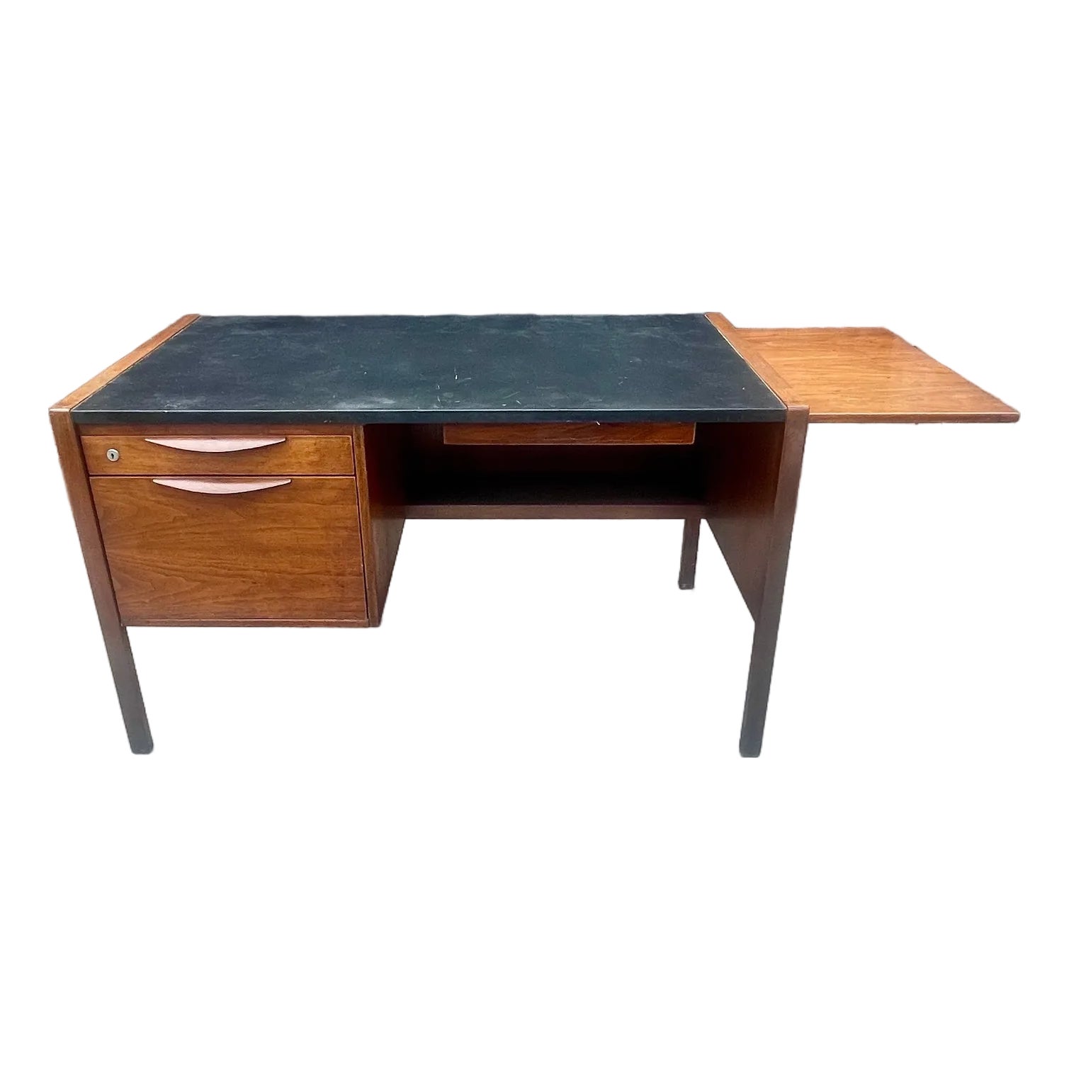 Jens Risom "Group Seven" Walnut Desk With Vinyl Top and Hinged Shelf ...