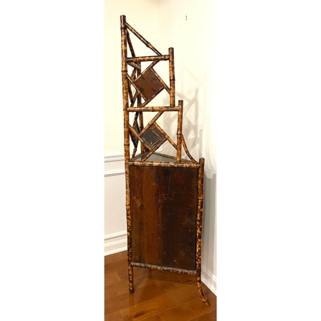 Antique English Tortoise Bamboo Corner Cabinet With Mirrors | Chairish