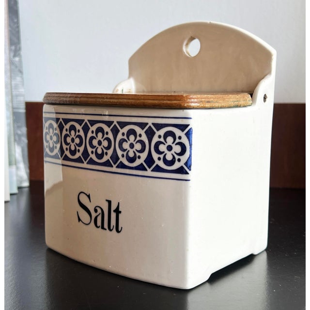 Vintage German European Rustic Blue & White Ceramic Wall Salt Cellar ...