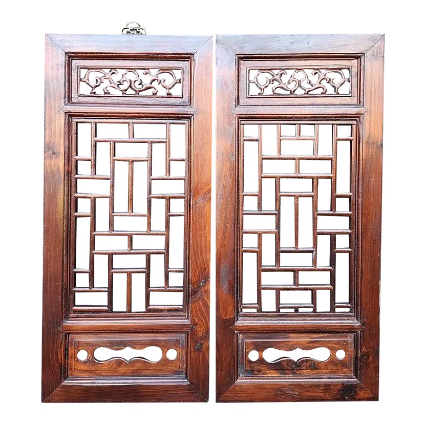 Mid 20th Century Pair of Antique Chinese Hand Carved Asian Pine Wood ...