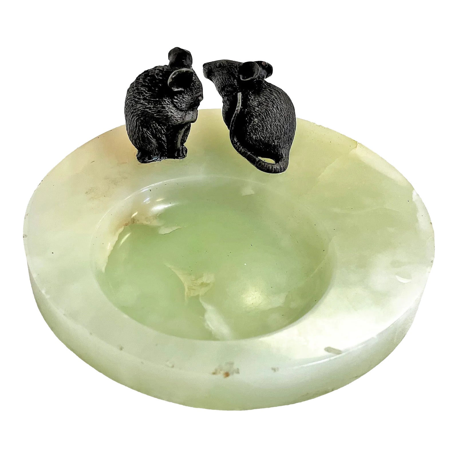 Antique Onyx Dish With Bronze Rat Figures | Chairish