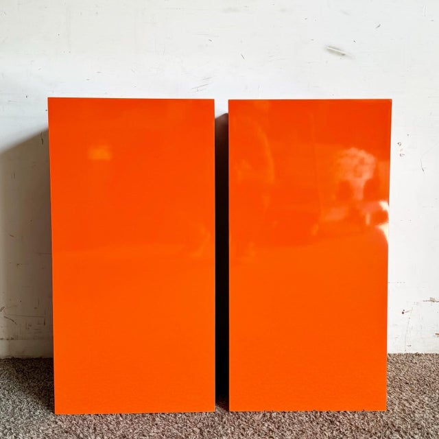 Postmodern Orange Lacquer Laminate Rectangular Prism Pedestals - a Pair ...