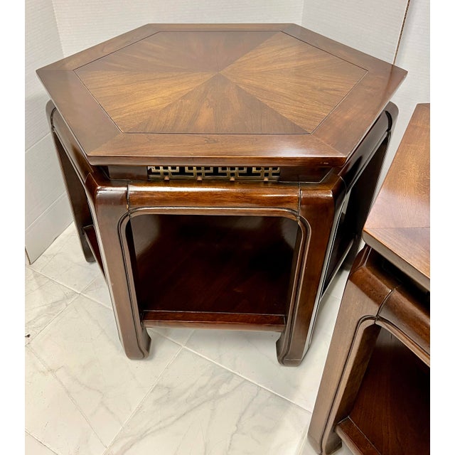 Asian Chinoiserie Style Octagonal End Tables, Pair | Chairish