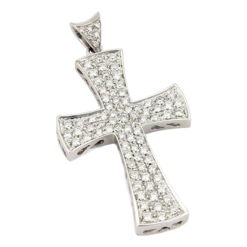 14379 - Large 2.00ct Pave Diamond 18k White Gold Cross Pendant | Chairish