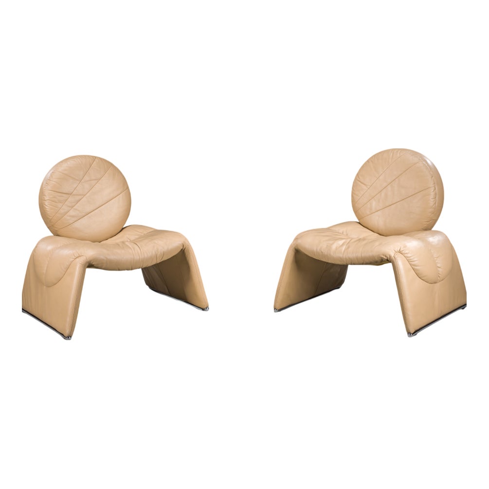 Calipso C35 Lounge Chairs in Leather attributed to Saporiti, Italy ...