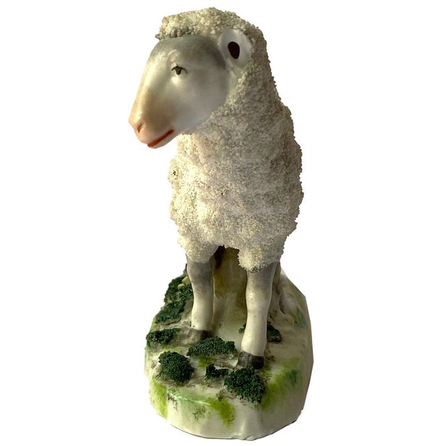Set of Two German Porcelain Encrusted Sheep Figurines | Chairish