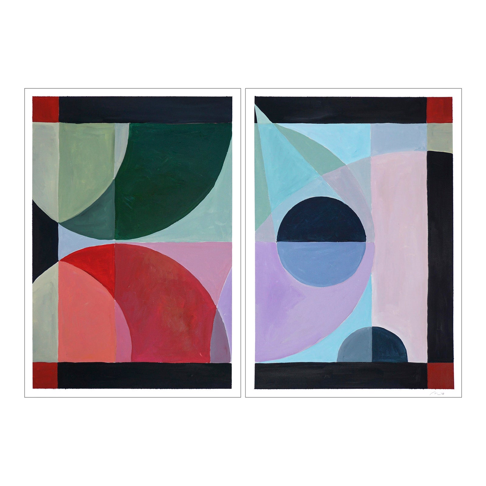 2023, Neo-Constructivist Diptych in Dark Tones of "Winter Eclipse Study", Acrylic Painting on ...