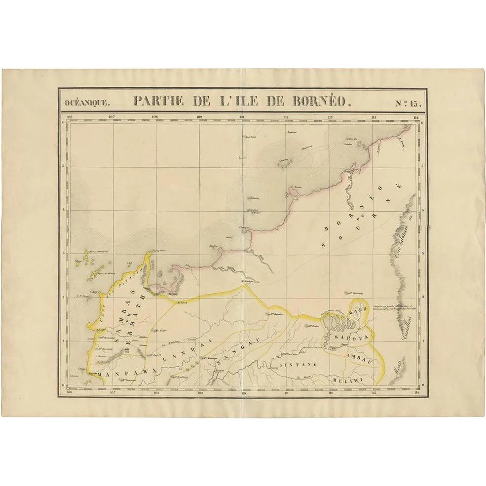 Antique Map of Borneo and Malaysia by P.M.G. Vandermaelen, 1827 | Chairish
