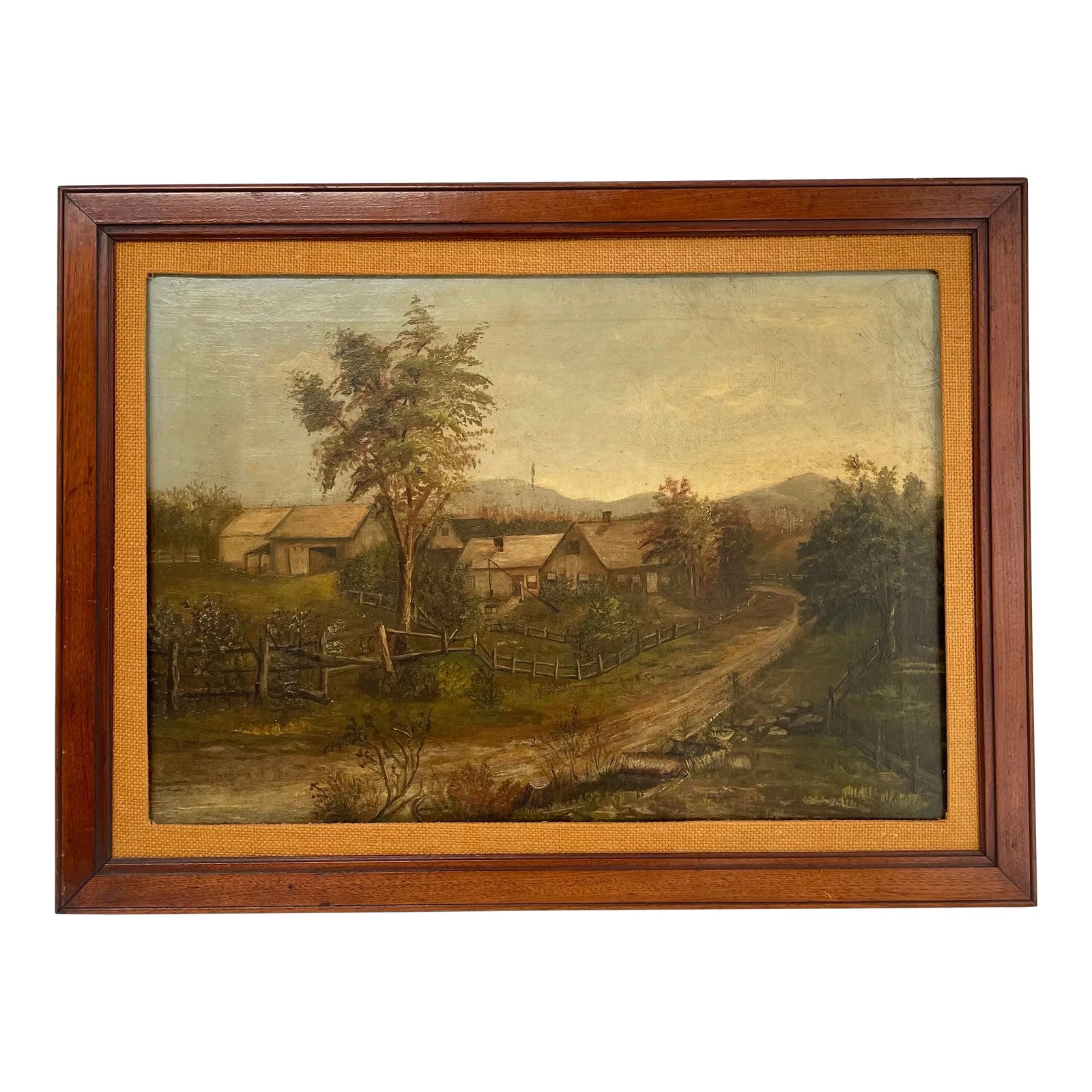 Antique American Oil Painting Matthew Cushing Homestead | Chairish