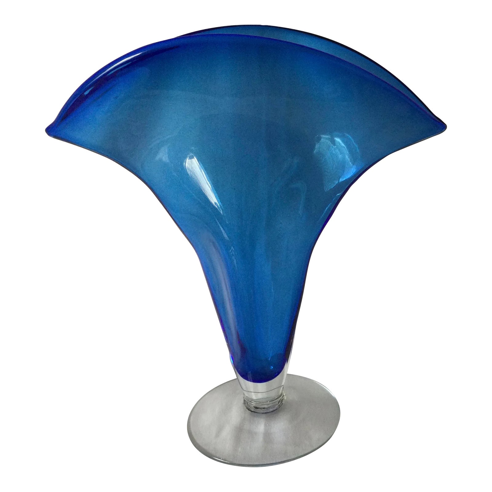 Vintage Blenko Handblown Sapphire Blue Fan Art Glass Vase, Model #872 ...