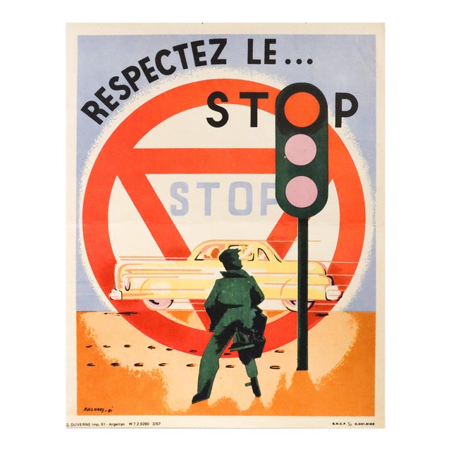 1967 French Road Safety Poster - Respectez Le Stop, Sncf | Chairish
