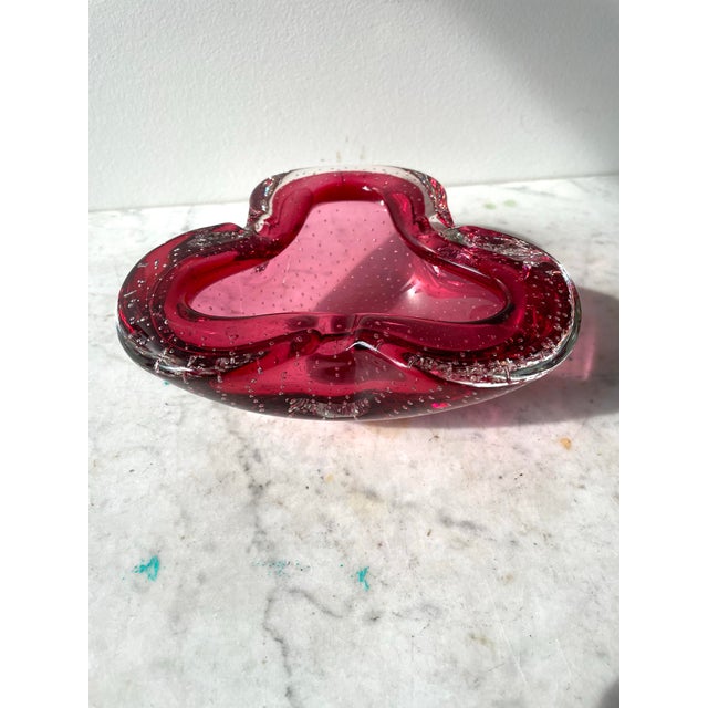 Mid Century Barbini Murano Glass Ruby Red Bubble Ashtray | Chairish