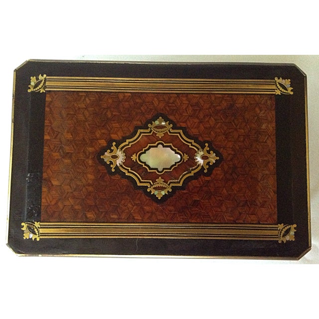 Walnut Inlaid Wooden Box | Chairish