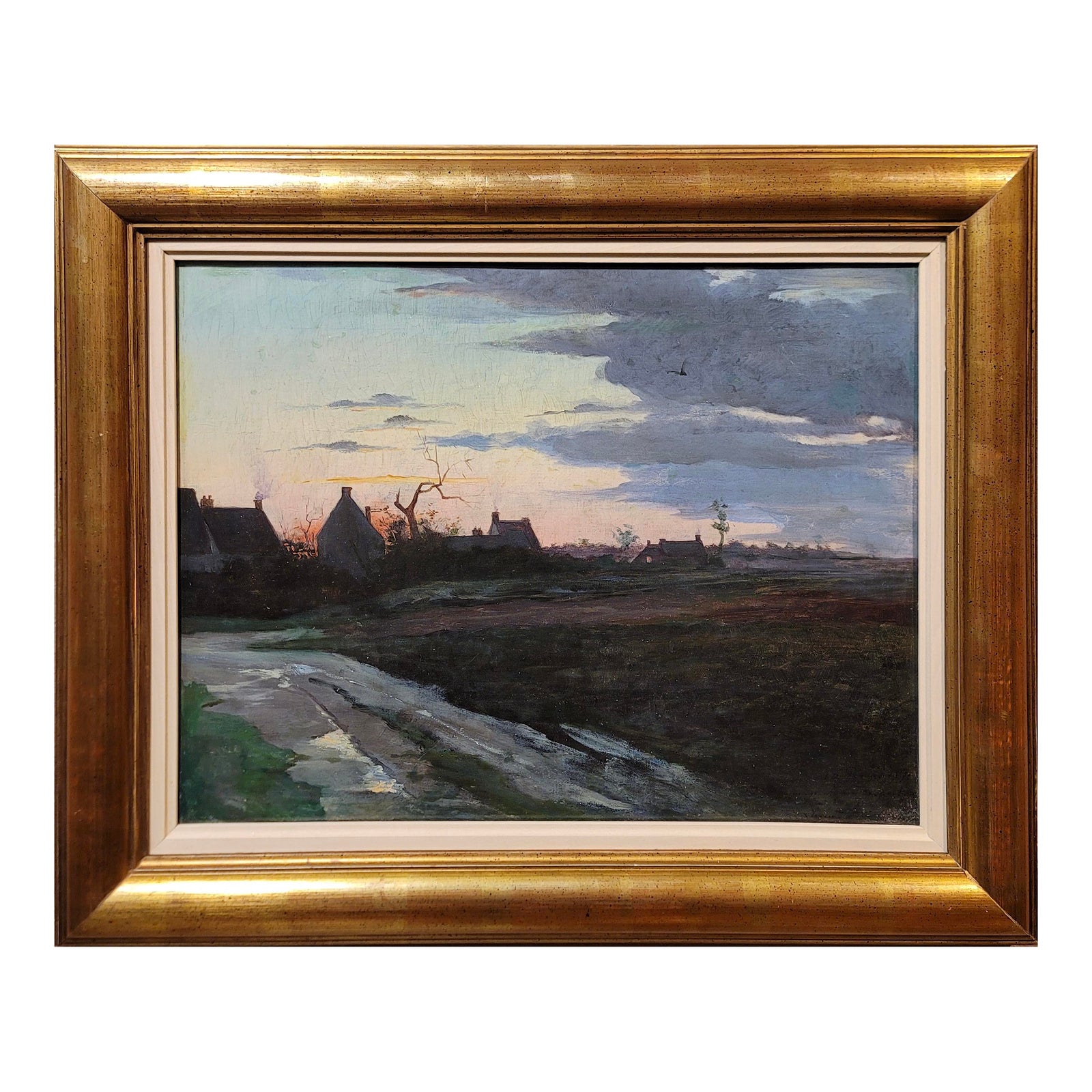 19th Century French School-Silhouette of a Creepy Village at Dusk-Oil ...