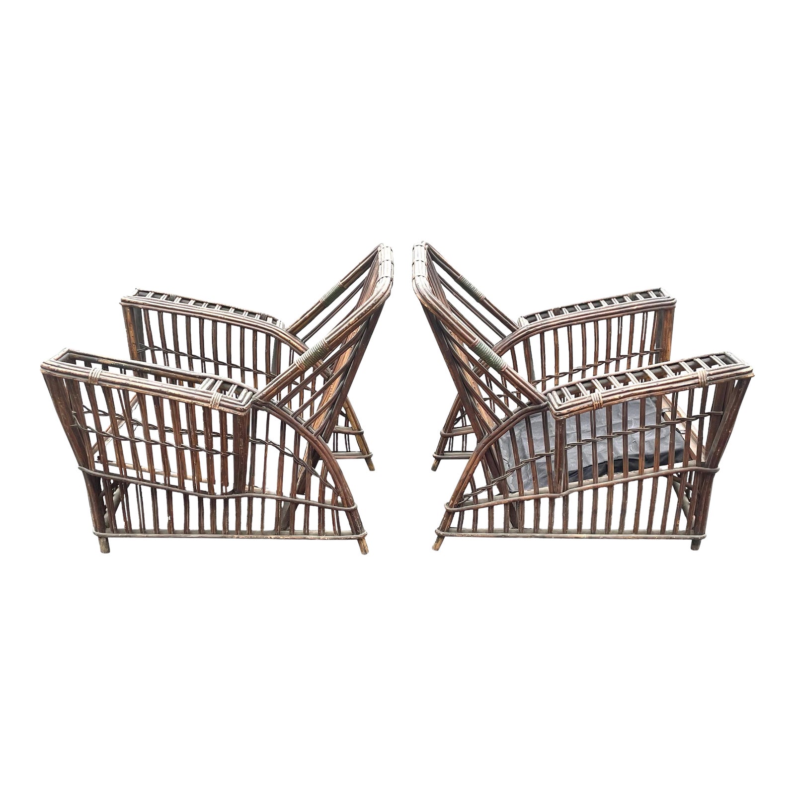 1930s Pair Art Deco Natural Rattan Split Reed Lounge Chairs | Chairish