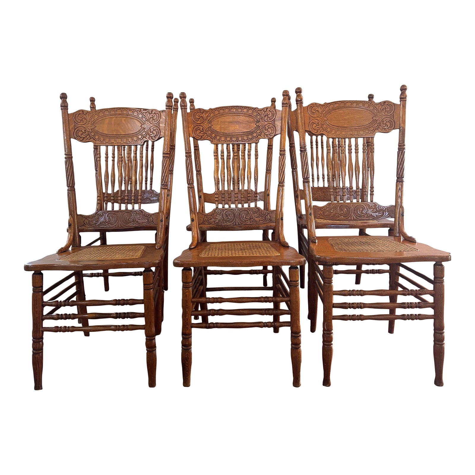Early 20th Century Antique Larkin Tiger Oak Press Back Cane Dining Room ...
